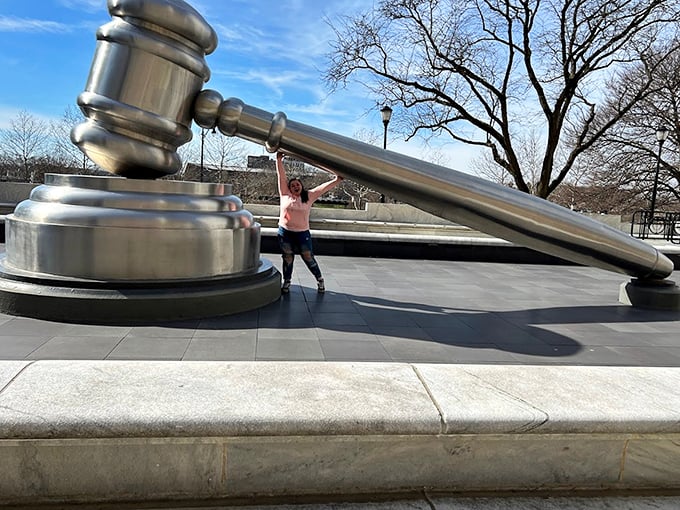 Visitors can't resist striking a pose with this judicial giant. It's the ultimate "look, I'm holding up justice!" photo op in downtown Columbus.