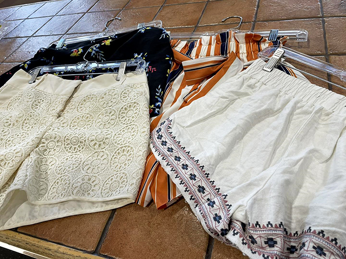 Summer's unofficial uniform hangs ready for action—these patterned shorts tell stories of barbecues, beaches, and backyard adventures yet to come.