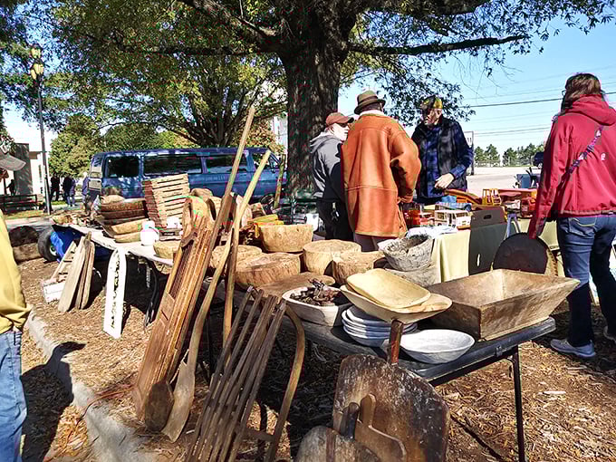 Rustic wooden treasures await the discerning eye. These hand-carved pieces have stories longer than the lines at the funnel cake stand.