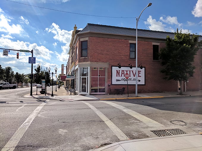 A sunny corner in Bellefontaine where locals grab coffee, stroll downtown, and enjoy the charm of small-town Ohio life.