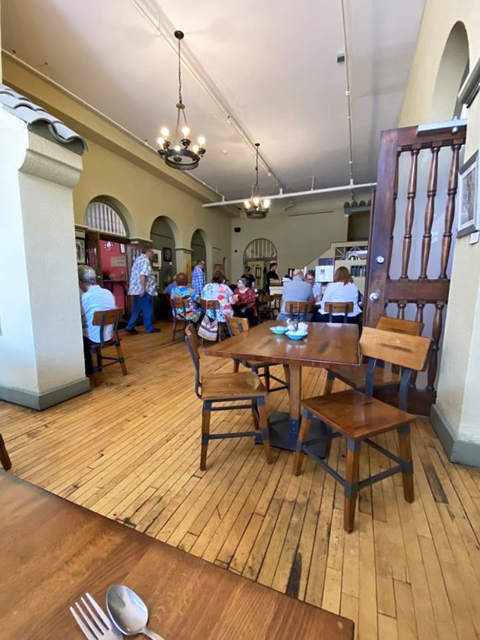 The spacious dining room with its historic architecture accommodates crowds without feeling cramped, because great breakfast deserves comfortable surroundings too.