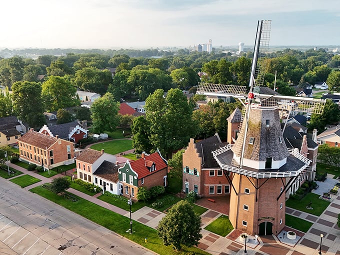 From above, Pella's layout reveals itself as a perfect blend of Midwestern practicality and Dutch aesthetic sensibility.