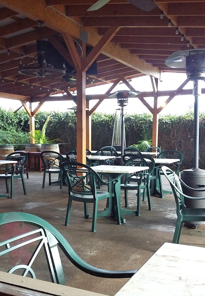 The patio offers al fresco dining with California charm. Those heat lamps stand ready for when the perfect evening turns into a slightly chilly one.