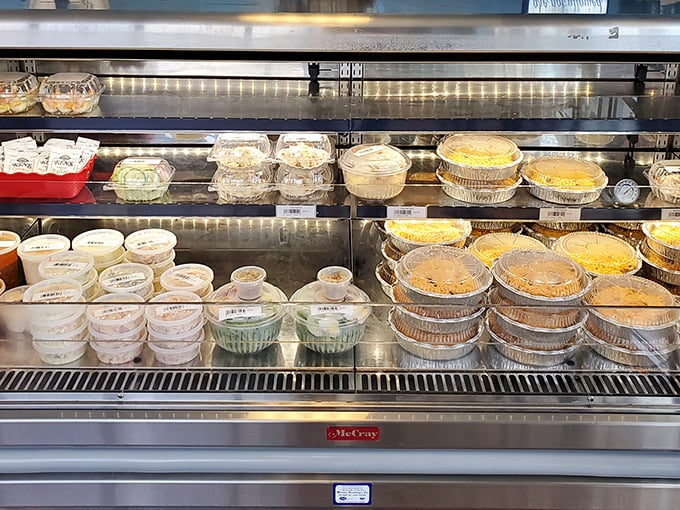 The refrigerated case holds prepared delights for seafood lovers on the go—crab dips, salads, and sides that make any meal instantly special.