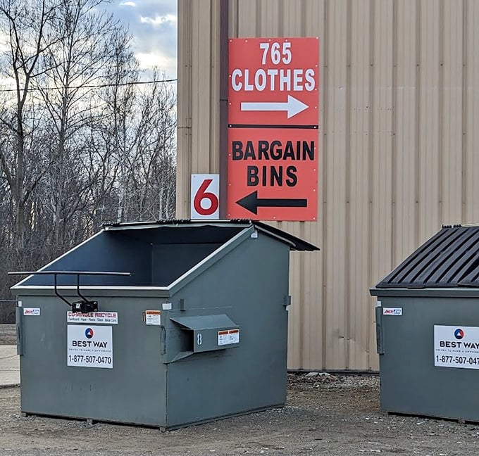 The exterior signage promises what lies within—bargains aplenty and the thrill of the hunt, all just an arrow's direction away.