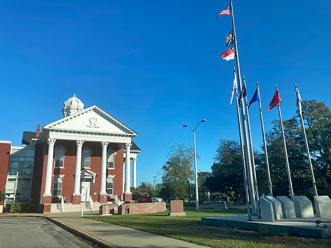 Beaufort's courthouse stands as a stately reminder that even justice looks better with columns and a coastal backdrop.