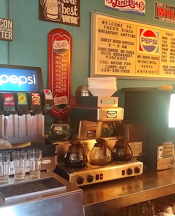 The coffee station—command central for the lifeblood of any respectable diner. Where the day begins and second chances are just a refill away.