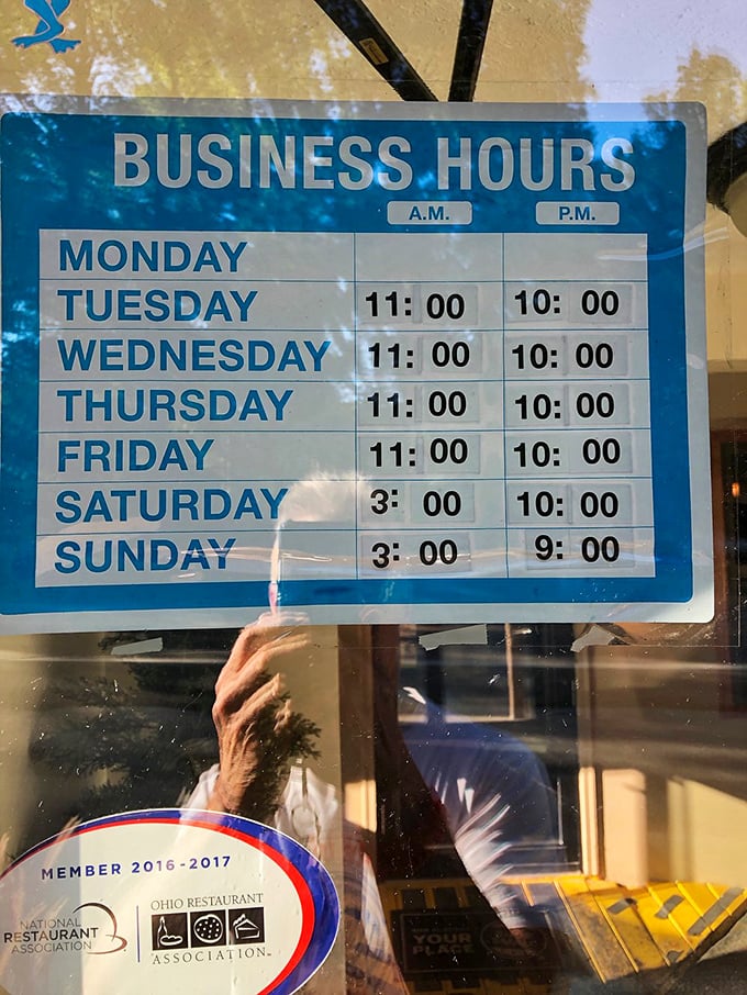 Business hours that respect the importance of a good weekend brunch. Plan accordingly—your taste buds will thank you.