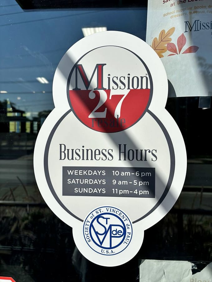 Business hours posted clearly so you can plan your cart-filling mission around work, errands, and your newfound shopping obsession.