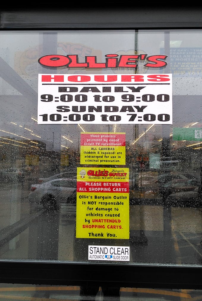 Store hours prominently displayed – because when you're offering deals this good, people need to know exactly when they can storm the gates.