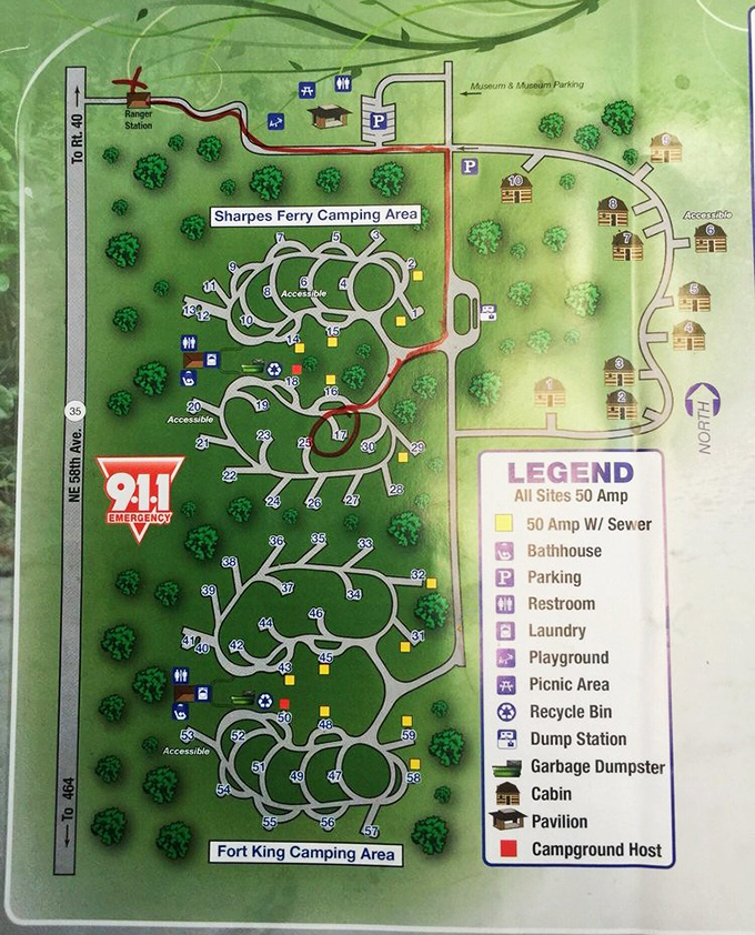 The treasure map to outdoor bliss. This campground layout promises nights under stars instead of ceilings—Florida's original room service.