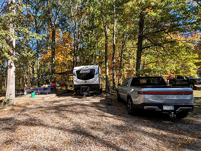 Camping sites with RV hookups – roughing it with all the comforts of civilization.