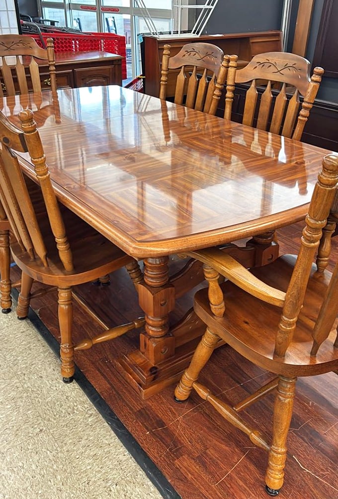 This solid wood dining set has hosted countless family meals and is ready for yours—some assembly (and possibly a good story) included.