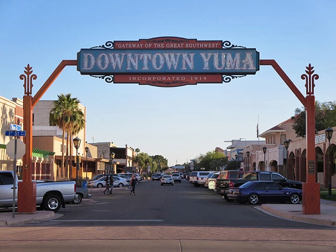The iconic Downtown Yuma arch welcomes visitors to the historic district. Under this gateway, your retirement dollars stretch further than you ever imagined.