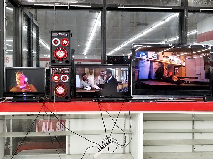 The electronics section: where yesterday's cutting-edge technology finds new purpose. That speaker system still has plenty of decibels left to give.