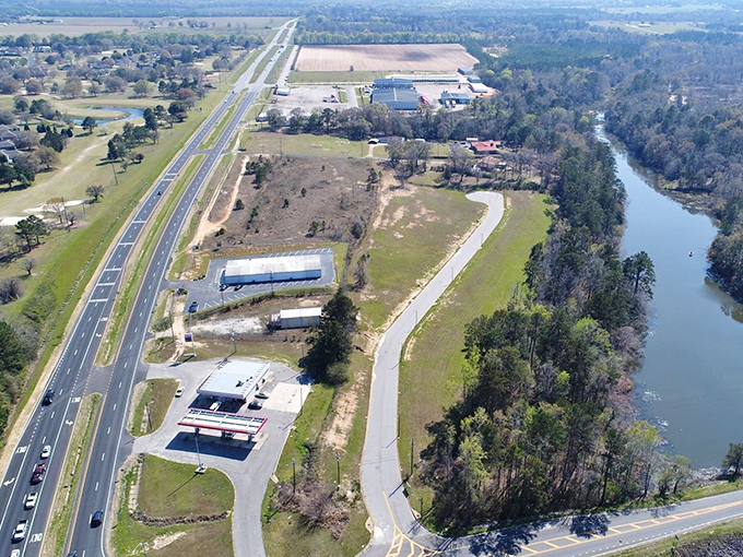 This aerial view reveals Eufaula's perfect balance of nature and infrastructure—where convenience meets countryside without either having to compromise.