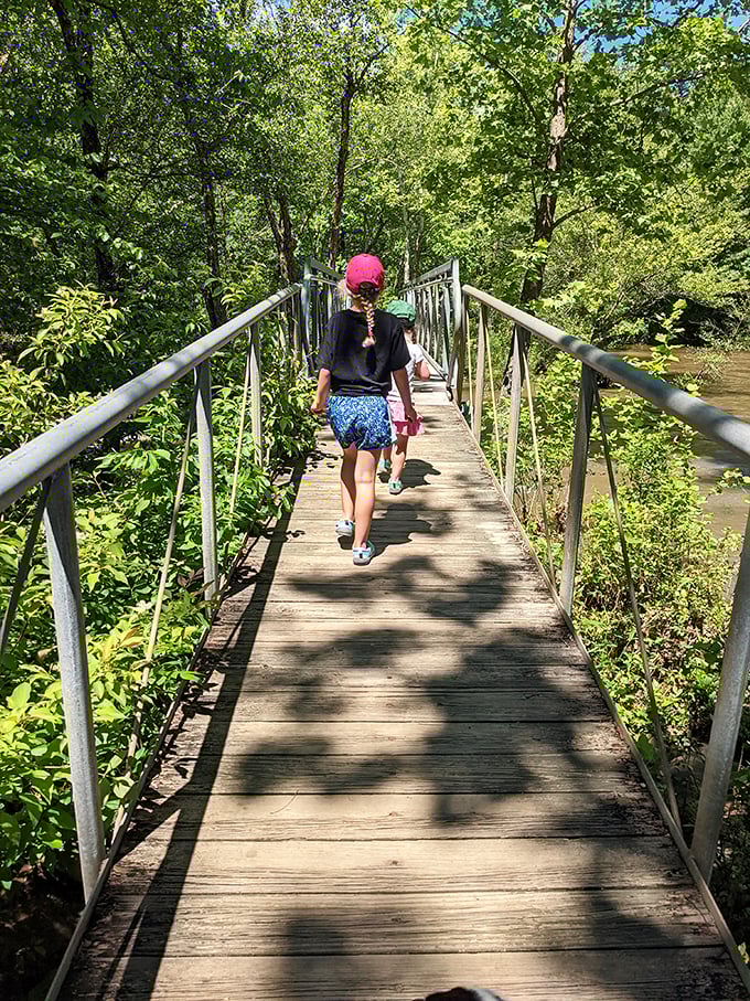 Crossing this footbridge feels like stepping into a storybook adventure—the kind where nothing bad happens and everyone gets ice cream after.