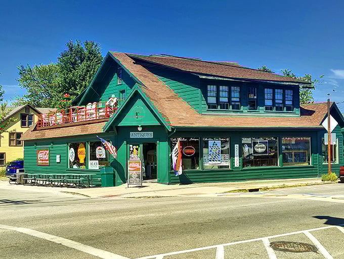 Frank's Toybox glows green with invitation – the kind of place where ice cream is considered a major food group and nobody argues.