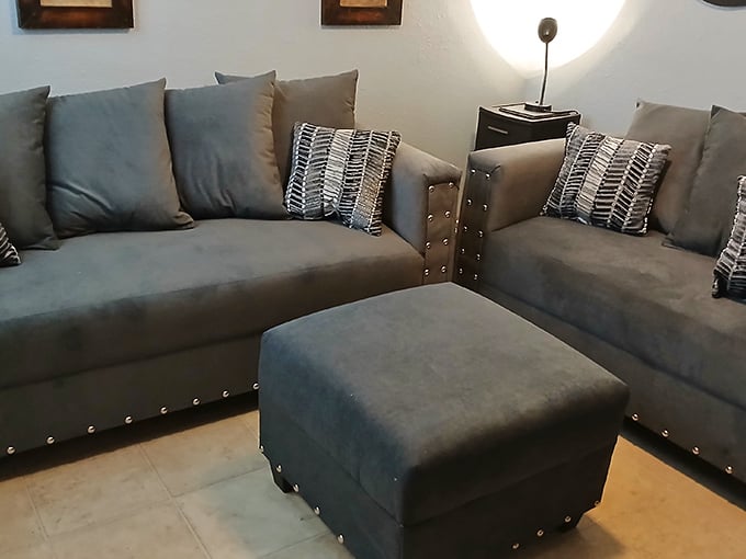 Modern meets marketplace – this sleek sectional proves not everything at the flea market has to scream "vintage."