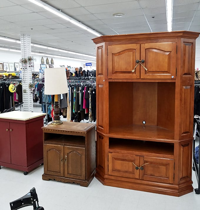 Entertainment centers from the pre-flatscreen era now reinvent themselves as potential bookshelves, craft stations, or statement pieces.