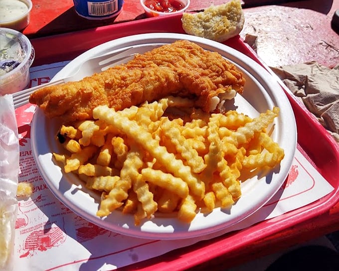 Golden-fried haddock with crinkle fries – proof that simplicity, when done right, outshines complexity every time. Crispy perfection awaits.