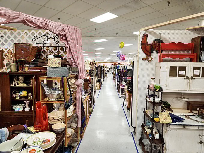 The hallways of Florida's Antique Mall stretch like portals between decades. Each booth a doorway to different eras, different stories, different obsessions.