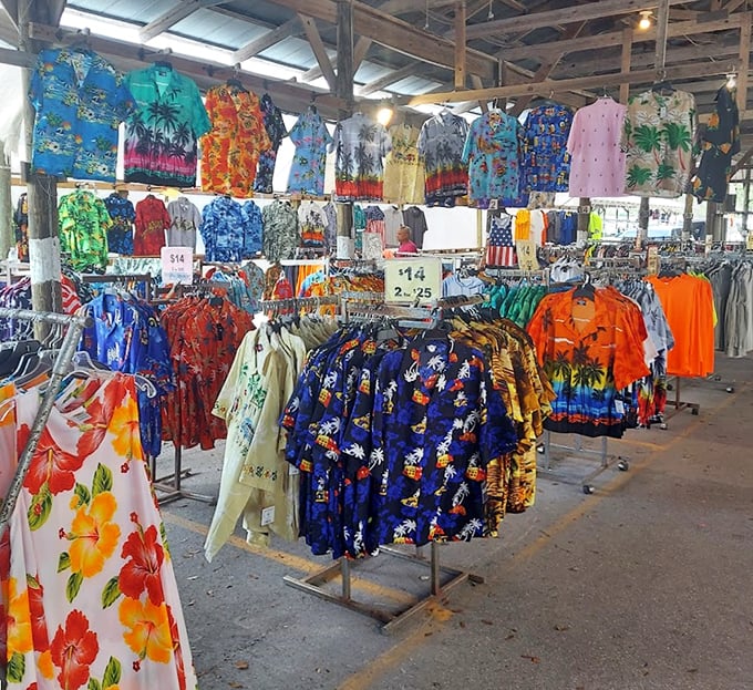 Hawaiian shirts in every hue imaginable—because nothing says "I'm on Florida time" quite like a garment that outshines the sunset.