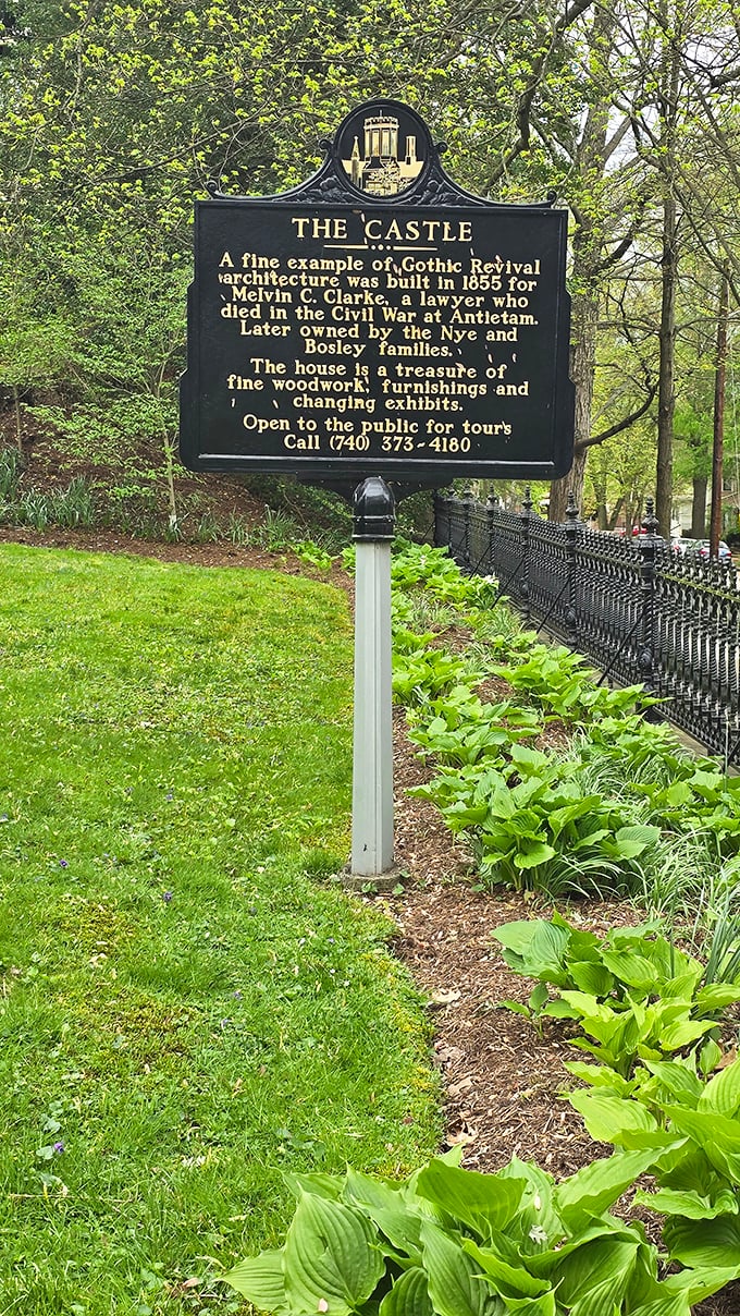 History on display: The Castle's historical marker reveals its 1855 origins and the legacy of Melvin C. Clarke, who never got to enjoy his architectural masterpiece.