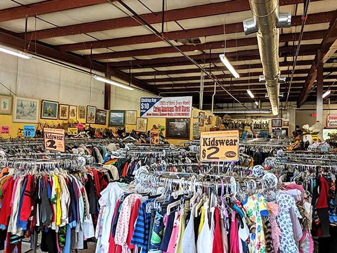 The vastness of the clothing section is breathtaking. Racks upon racks of possibilities, all organized by size and priced to make your wallet smile.