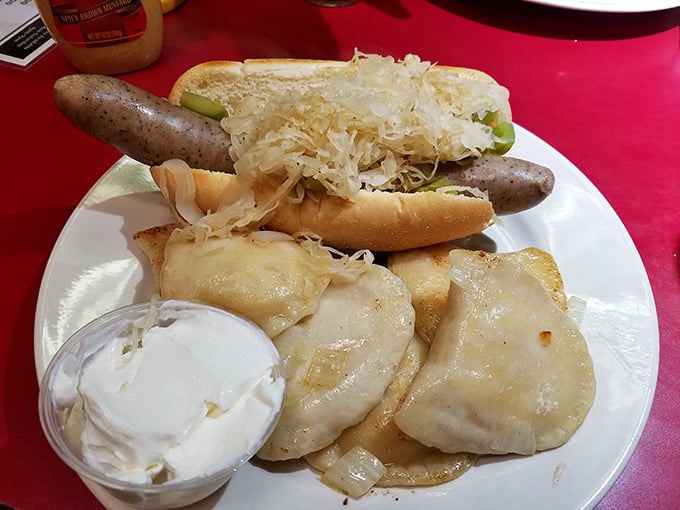 Pierogi and sausage: the dynamic duo of comfort food. This plate doesn't just feed your body—it hugs your soul.
