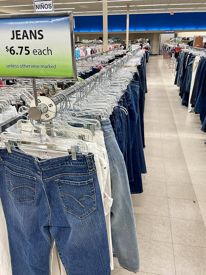 The denim section stretches nearly to infinity, offering more jean options than most of us have had hot dinners this month.