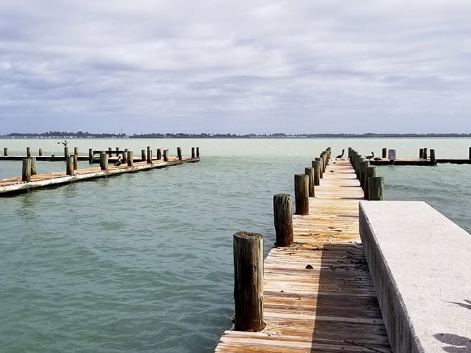 Weathered wooden piers stretch into the bay like nature's runway. No supermodels needed—the water and sky provide all the necessary drama.