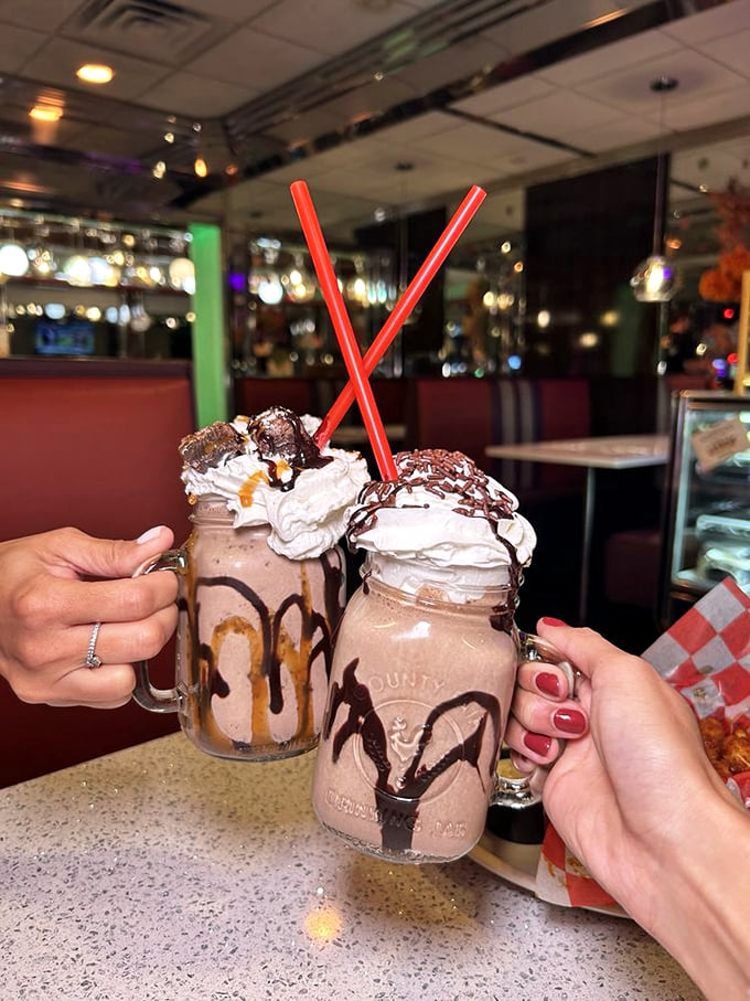 Milkshakes that aren't just drinks but full-fledged dessert experiences—complete with whipped cream mountains and chocolate syrup rivers.