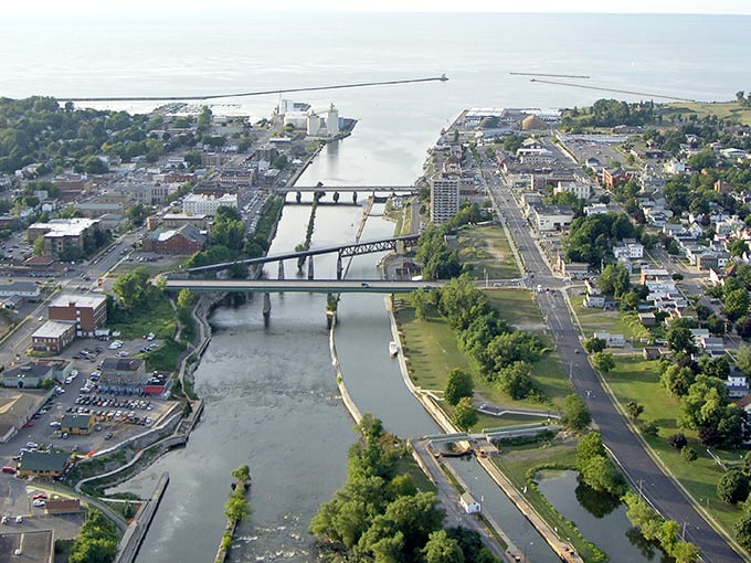 From above, Oswego reveals its perfect positioning where river meets lake, a layout that early settlers recognized as prime real estate.