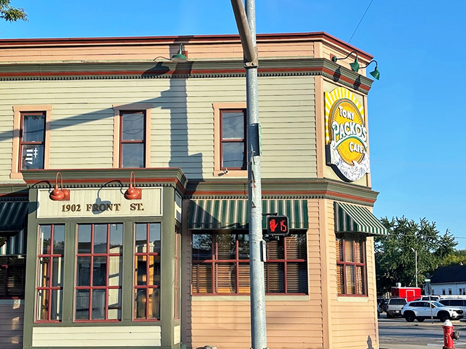 The original Front Street address proudly displayed—a pilgrimage site for food lovers who understand that sometimes the best cultural landmarks come with napkins.