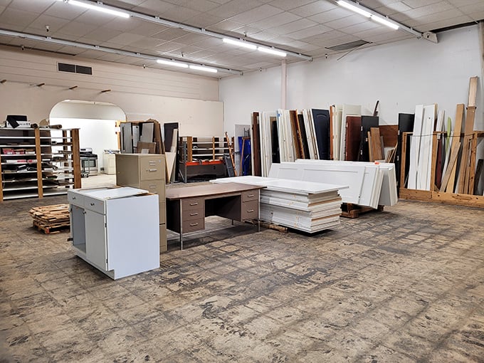 Building materials waiting for their next chapter—where contractors' leftovers become DIY beginners' perfect-sized projects without the perfect-sized price tag.