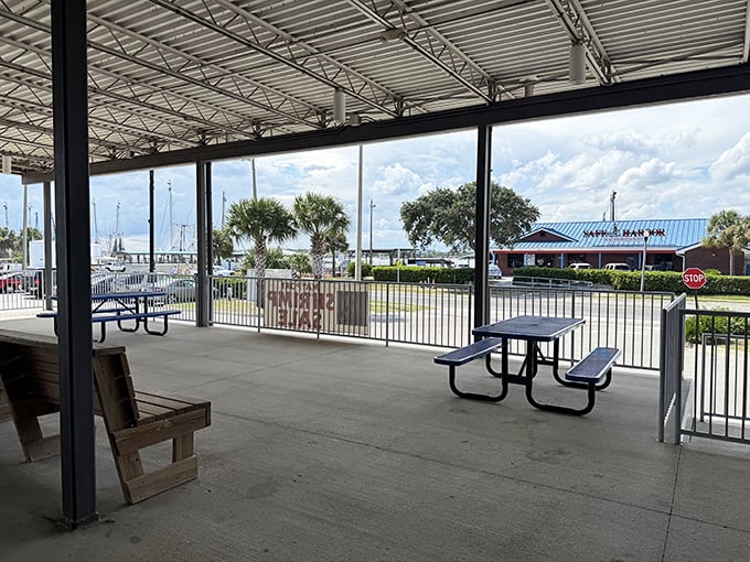 The outdoor patio offers a breath of fresh air and views of the water. Where better to digest your seafood feast than within sight of its source?