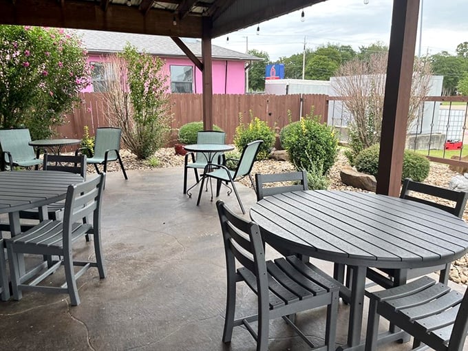 The outdoor patio offers a peaceful retreat after indulging inside—because sometimes you need a moment to contemplate what just happened to your taste buds.