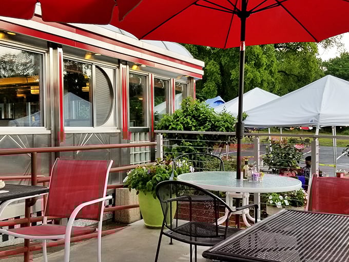 The outdoor patio offers fresh air with your fresh eggs – nature's way of saying you're making good choices.