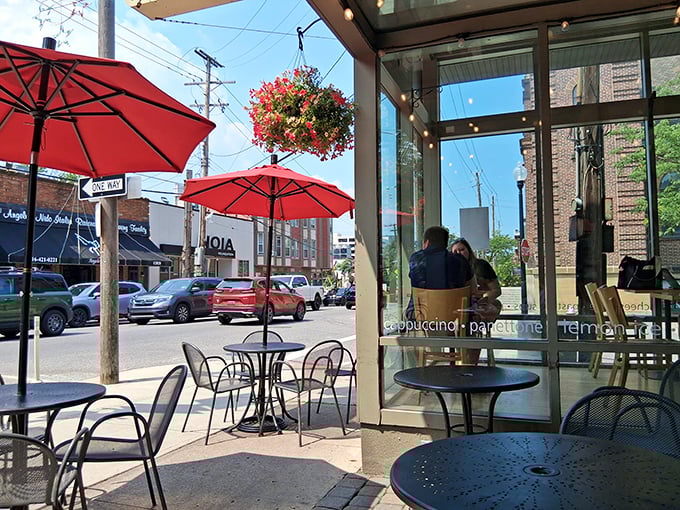 Red umbrellas and outdoor tables create that perfect "stumbled upon a café in Rome" feeling, right in the heart of Cleveland's Little Italy—no passport required.