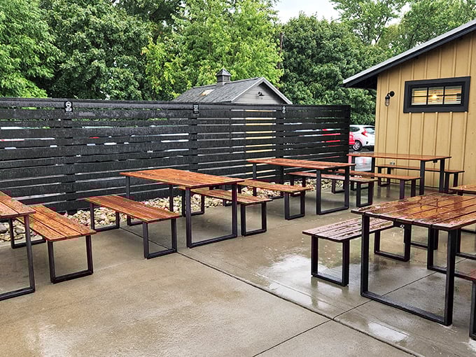 The outdoor patio—where fresh air and fresh pizza create the kind of dining experience that makes summer evenings memorable.