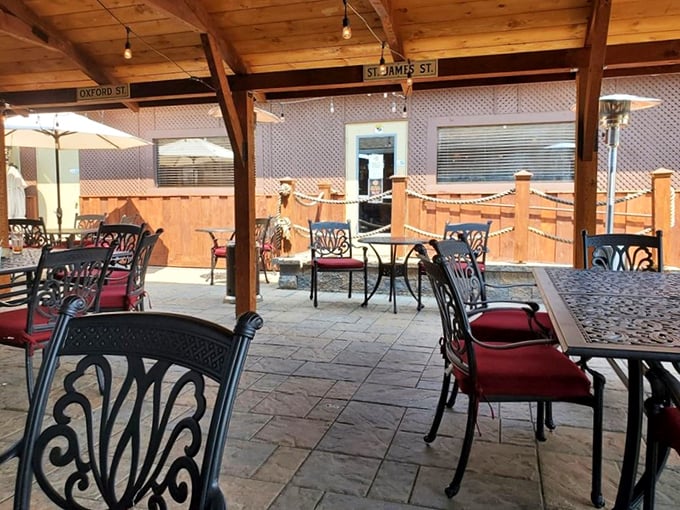 The outdoor patio offers al fresco dining with the same maritime charm, perfect for savoring seafood under Pennsylvania's summer skies.