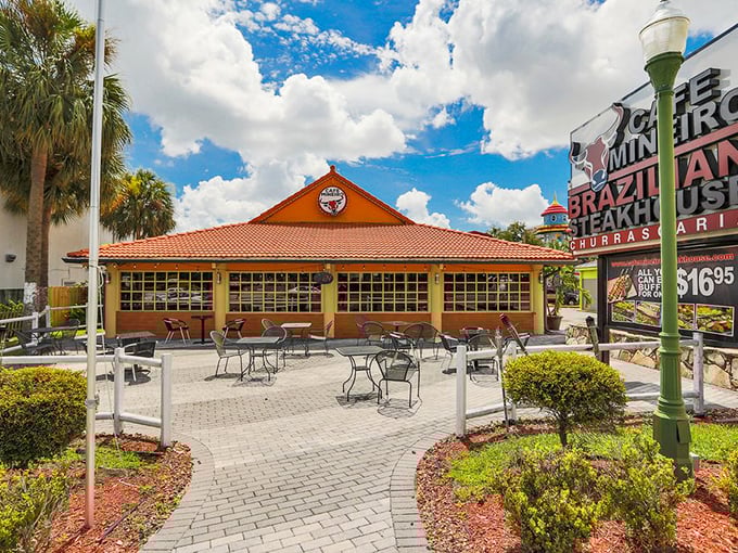 The outdoor patio offers a moment of Florida sunshine between meat courses—a chance to contemplate how many more skewers you can possibly handle.