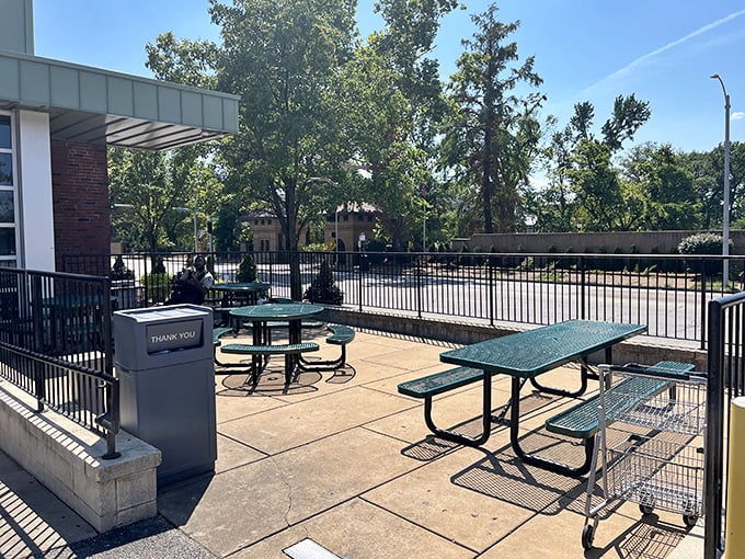 Outdoor seating where you can enjoy your sandwich masterpiece while watching the world go by.