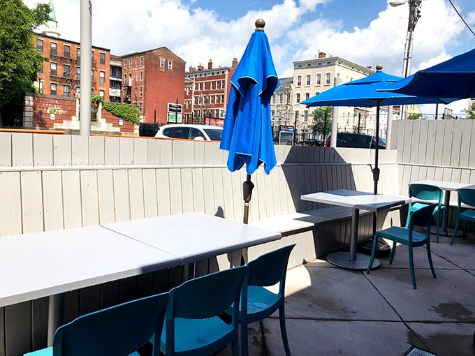 The outdoor patio—where Cincinnati's weather occasionally permits you to enjoy your pancakes with a side of vitamin D and people-watching.