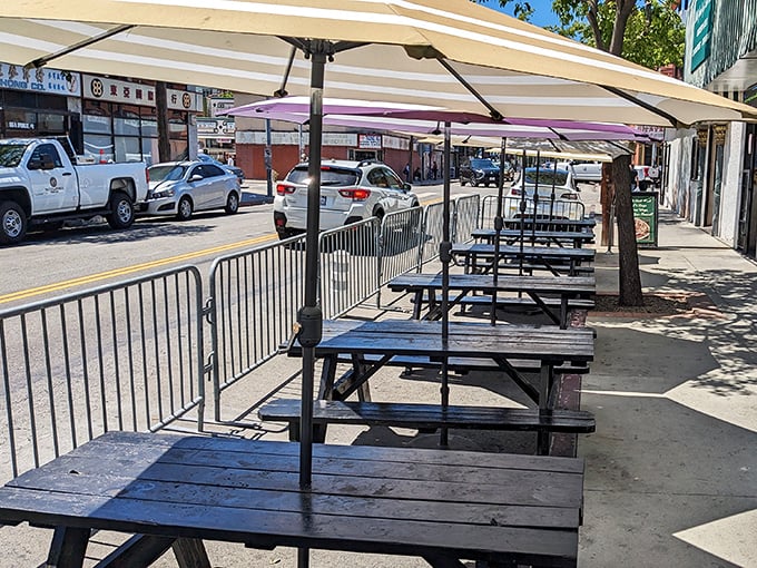 Outdoor tables bathed in California sunshine offer the perfect spot to demolish a po' boy while watching Chinatown life unfold—New Orleans hospitality with an LA view.