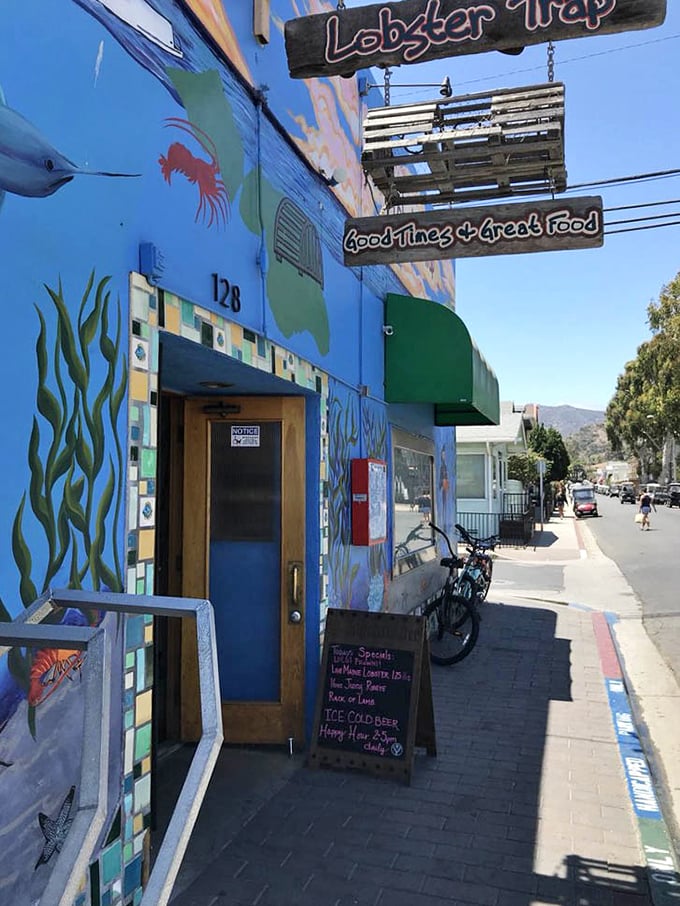 The blue facade with its playful sea creatures is Avalon's version of "follow the yellow brick road." Except this one leads to lobster instead of wizards.