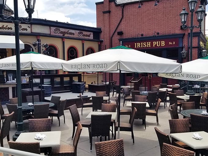 The outdoor patio offers Florida sunshine with an Irish accent—perfect for those who want their shepherd's pie with a side of vitamin D.