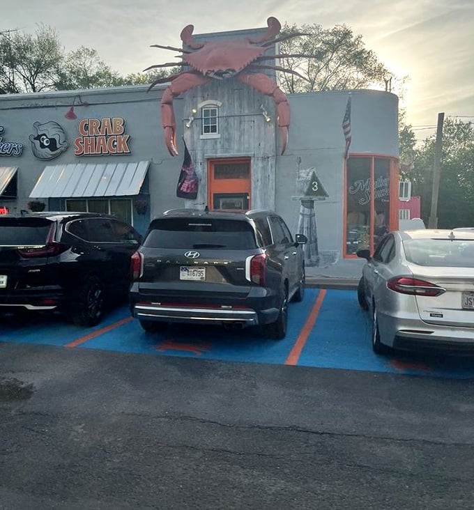 That giant crab climbing the building isn't just eye-catching—it's the universal signal that says, "Serious seafood happens here."