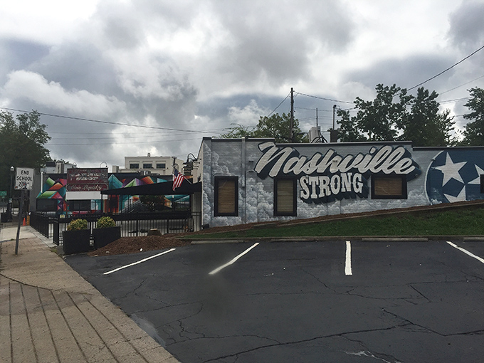 The "Nashville Strong" mural on the exterior wall reminds you that while the food may be Boston-inspired, the heart is pure Tennessee.